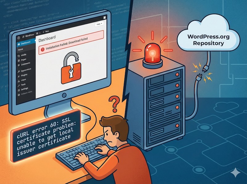 完美解决 WordPress 插件安装失败提示 "cURL error 60: SSL certificate problem"